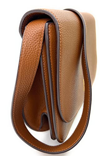 Tory Burch Britten Pebbled Leather Saddle Bag (Moose) With Gold Tone Hardware