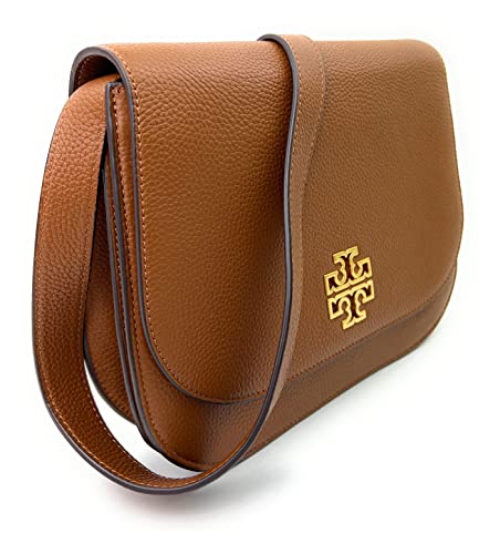 Tory Burch Britten Pebbled Leather Saddle Bag (Moose) With Gold Tone Hardware
