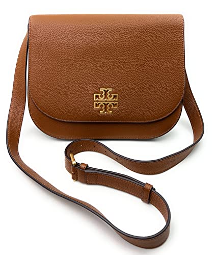 Tory Burch Britten Pebbled Leather Saddle Bag (Moose) With Gold Tone Hardware