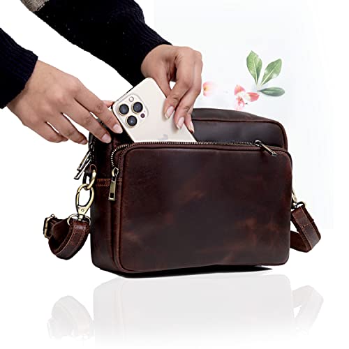 Leather Crossbody Bags for Women, Leather Shoulder Bag, Leather purse Cross Body Bag Full Grain Leather with Adjustable Strap (brown)