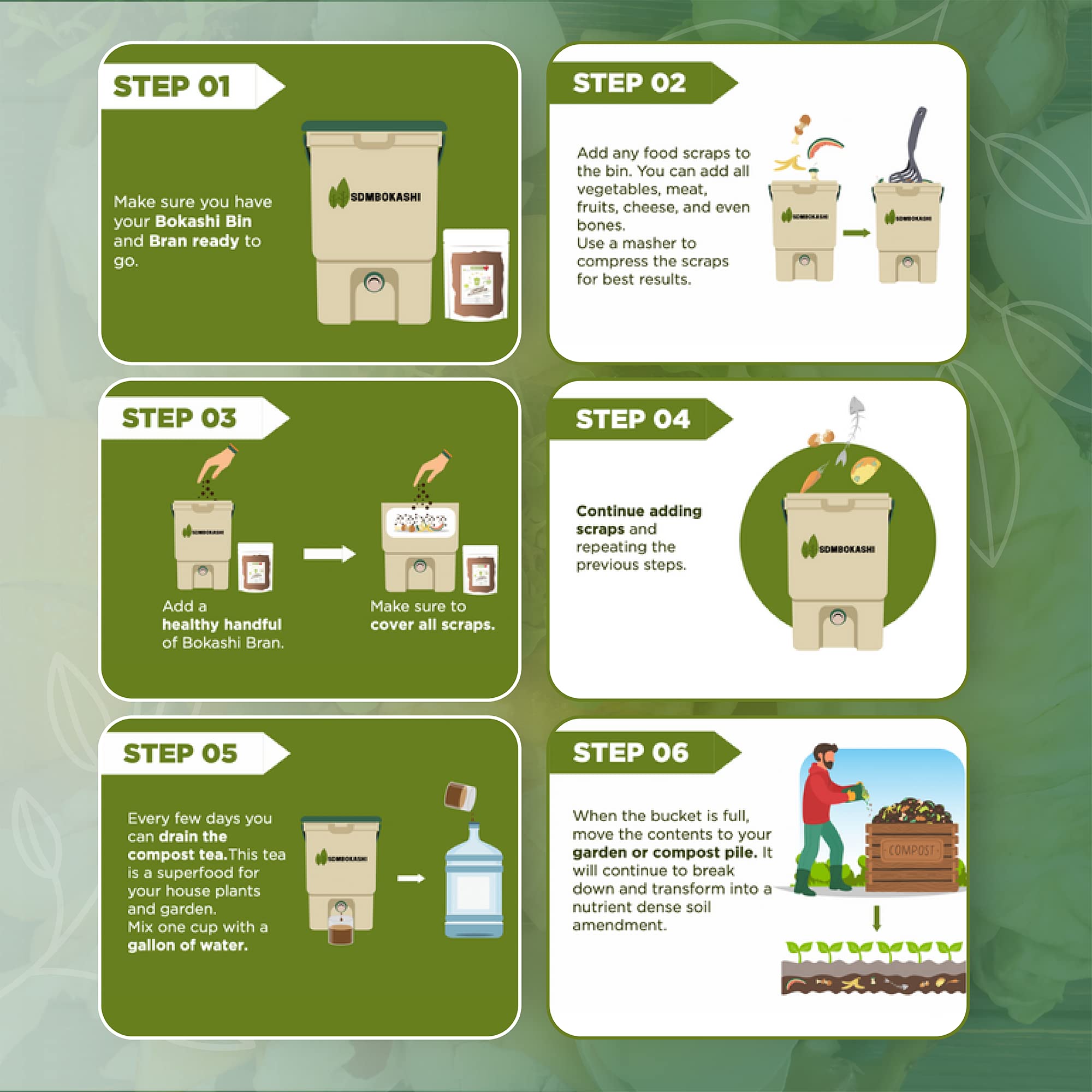 Bokashi Compost Starter Kit - 4.4 lb Organic Bokashi Compost Starter - 2 Airtight Bins, and Detailed Instructions. Attractive Bokashi Compost Bin. Bokashi Compost Bucket - (Black LID)