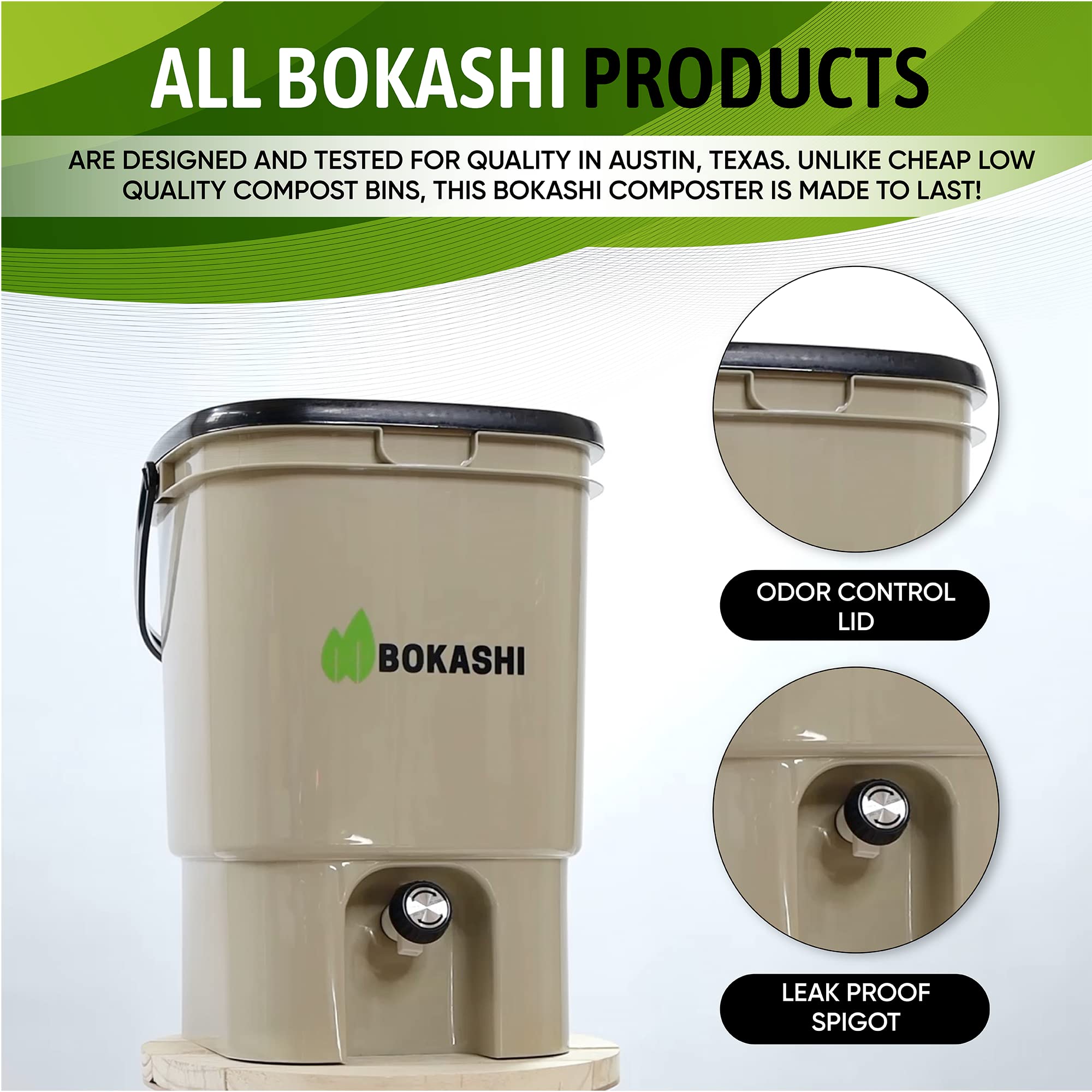 Bokashi Compost Starter Kit - 4.4 lb Organic Bokashi Compost Starter - 2 Airtight Bins, and Detailed Instructions. Attractive Bokashi Compost Bin. Bokashi Compost Bucket - (Black LID)