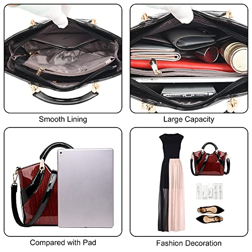 Womens Fashion Handbags Patent Leather Elegant Tote Crossbody Shoulder Bag Top Handle Bags (Red)