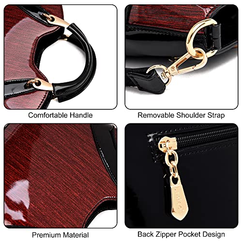 Womens Fashion Handbags Patent Leather Elegant Tote Crossbody Shoulder Bag Top Handle Bags (Red)
