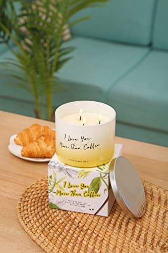 Vanilla Caramel Latte 3 Wick Soy Candle | I Love You More Than Coffee Scented Candle | Aromatherapy Candle for Home 15.8 oz | Strong Coffee Candles with Message for Him & Her, Mothers Day Candle Gifts