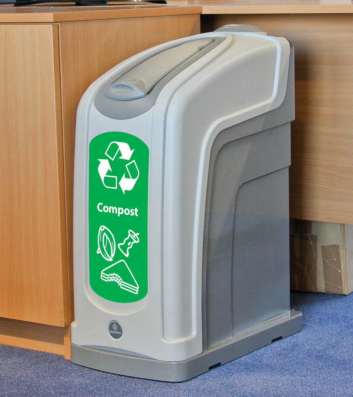 Glasdon Nexus 13G Food Waste Compost Bin (Gray, Green Sticker) – Compact 13-Gallon Organic Waste Collection Bin – Slim Plastic Bin with Flip Lid for Composting Food Waste Scraps