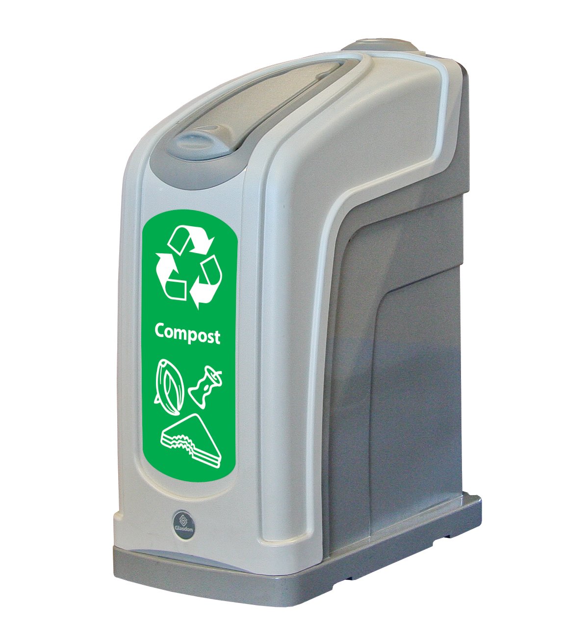 Glasdon Nexus 13G Food Waste Compost Bin (Gray, Green Sticker) ā Compact 13-Gallon Organic Waste Collection Bin ā Slim Plastic Bin with Flip Lid for Composting Food Waste Scraps