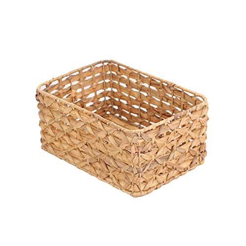 YRMT Water Hyacinth Storage Basket Wicker Storage Baskets for Organizing Woven Decorative Storage Basket Bin for Shelf Pantry Natural 12" x 8" x 5.5" in