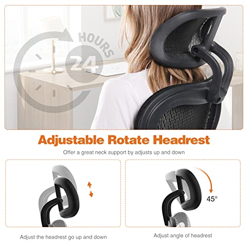 SMUG Ergonomic Large High Back Office Ergo3D Rolling Desk 4D Armrest,3D Lumbar Support,Adjustable Headrest,Breathable Mesh Computer Gaming Executive Swivel Chairs, Black