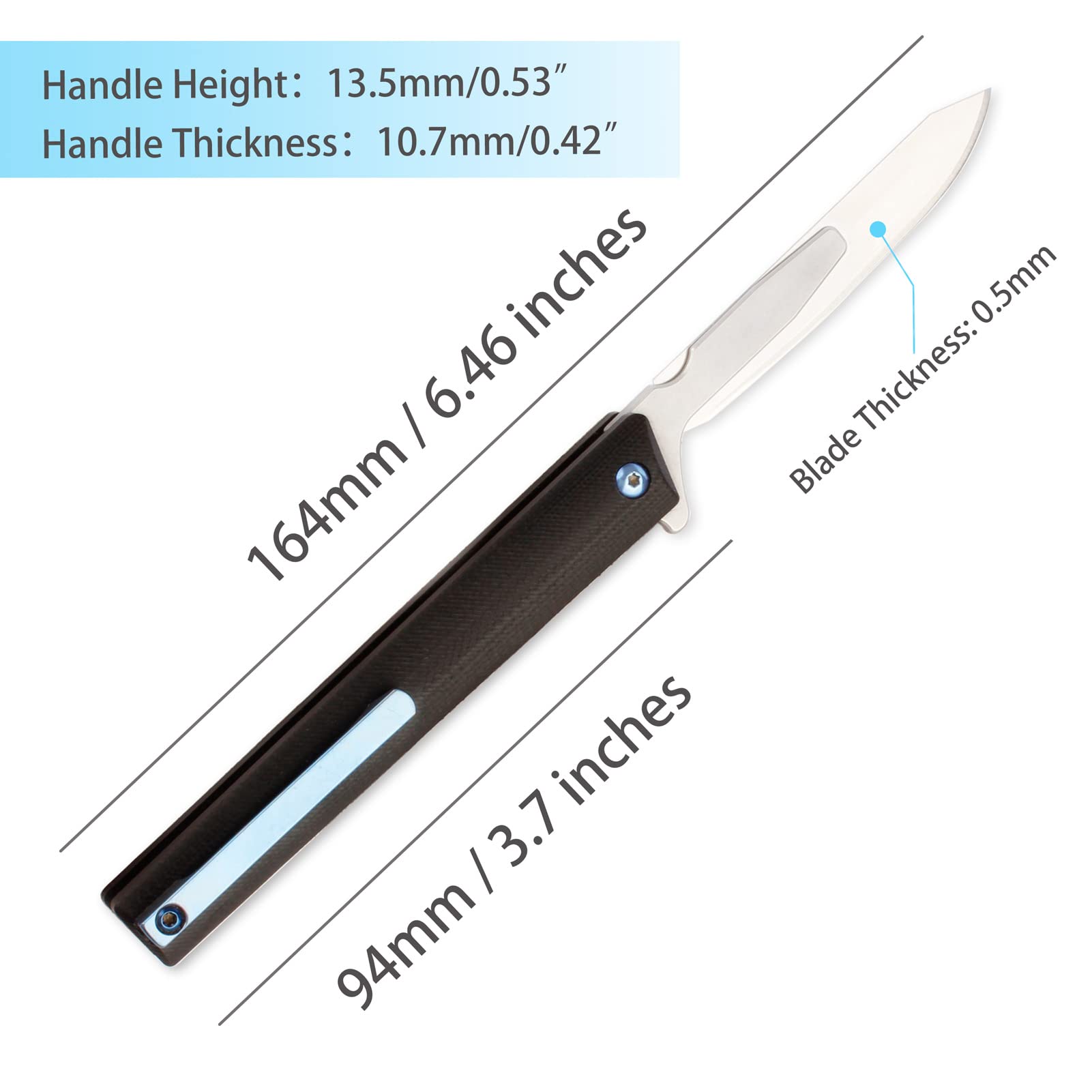 TENCHILON G37 Small Pocket Scalpel Knife, 10pcs #60 Replaceable Blades, Compact Slim Gentleman's Flipper Folding Scalpel EDC Utility Knives with Blue Titanium Pocket Clip (Black)