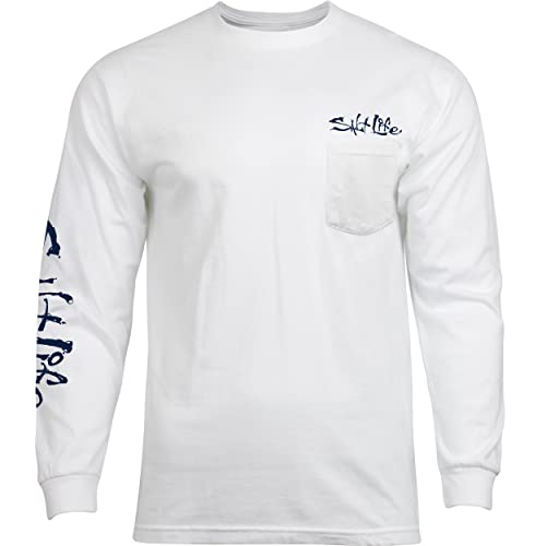 Salt Life Blue Brew Crab Long Sleeve Classic Fit Shirt, White, Small