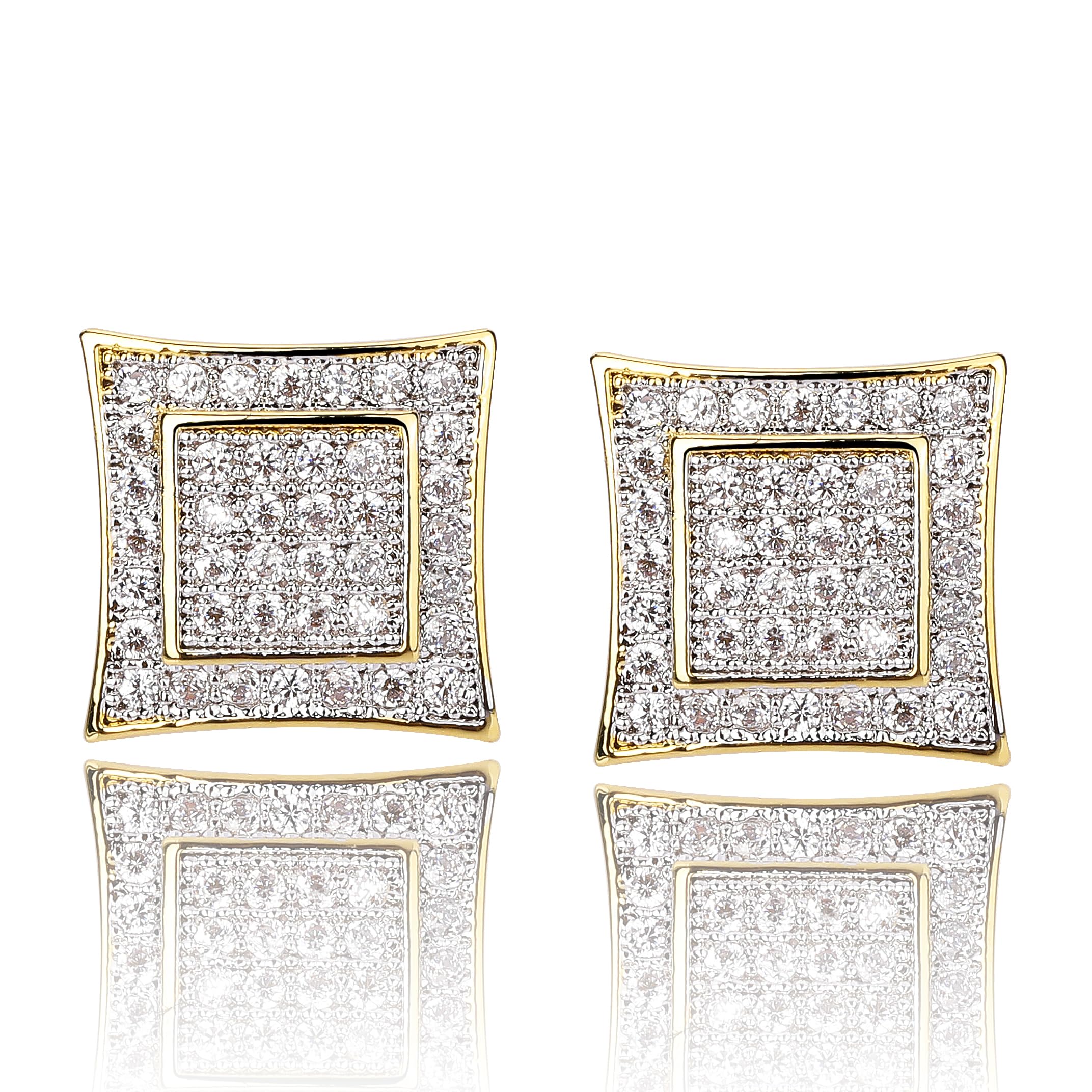 TOPGRILLZ 925 Sterling Silver Iced out Men and Women 14k Gold Square Kite Screw Back Hypoallergenic Stud Earrings with Simulated Diamond (Gold)