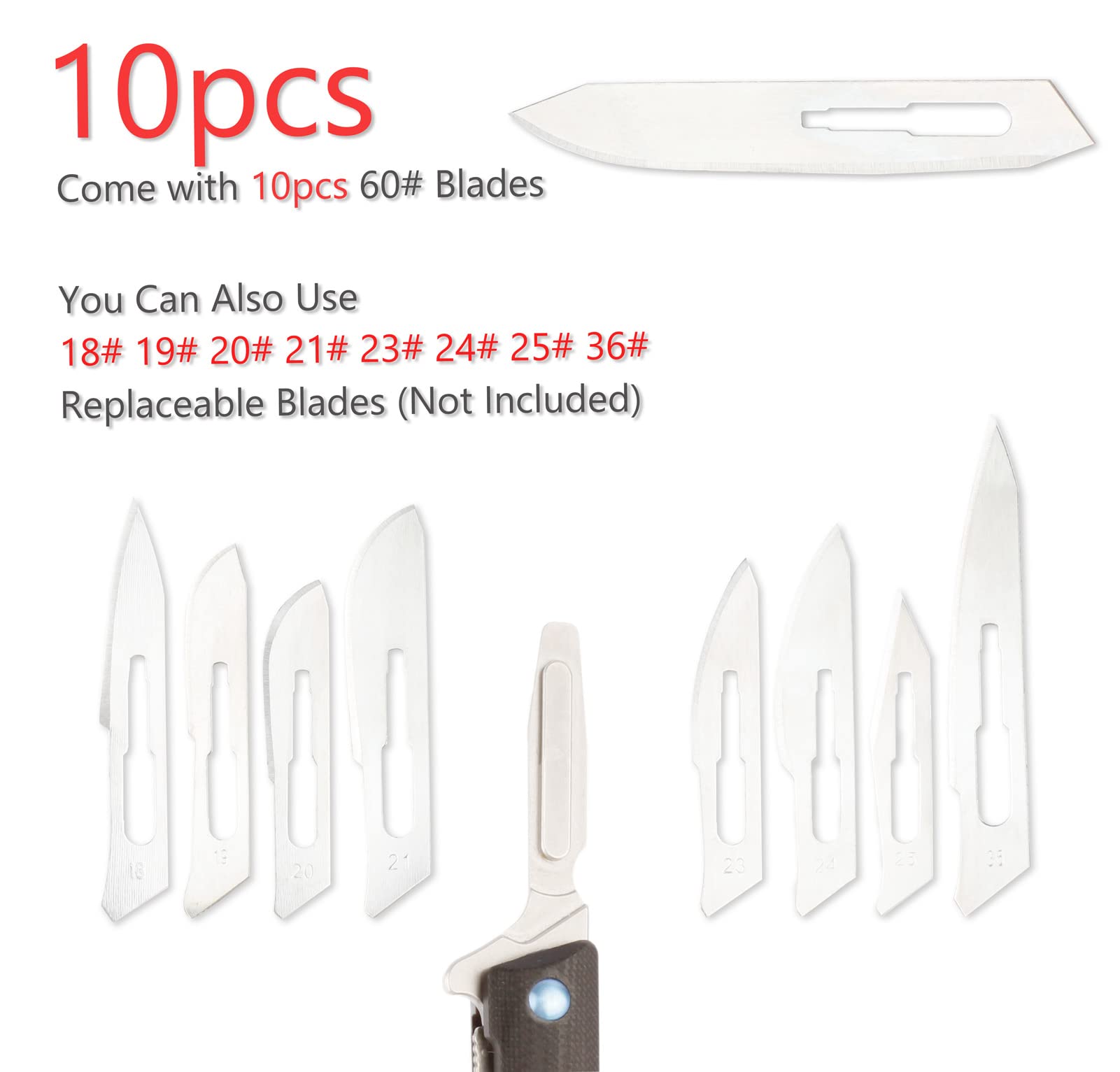 TENCHILON G37 Small Pocket Scalpel Knife, 10pcs #60 Replaceable Blades, Compact Slim Gentleman's Flipper Folding Scalpel EDC Utility Knives with Blue Titanium Pocket Clip (Black)
