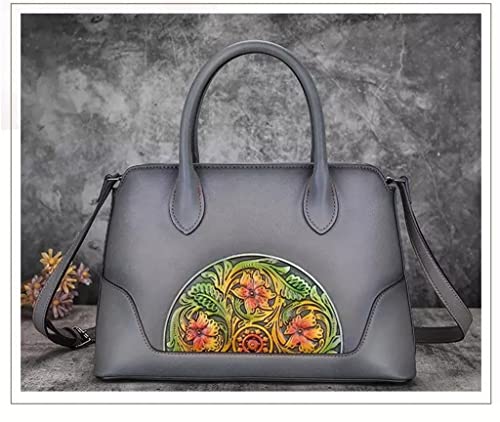 LDCHNH Vintage Floral Ladies Tote Bag Hand Embossed Handbag Versatile Women's Shoulder Messenger Bag (Color : Black, Size : 30(L)*18(H)*12(W) cm)