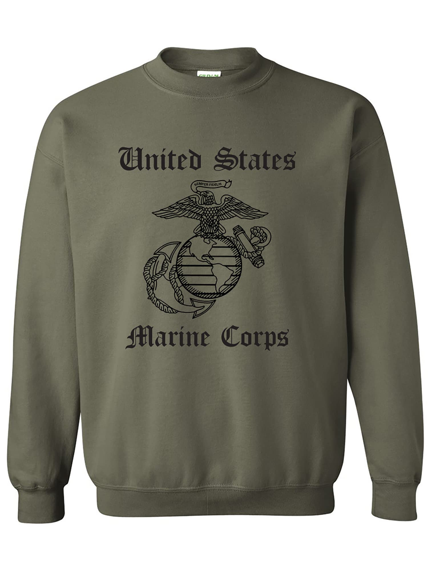 zerogravitee United States Marine Corps Crewneck Sweatshirt in Military Green (black text) - X-Large