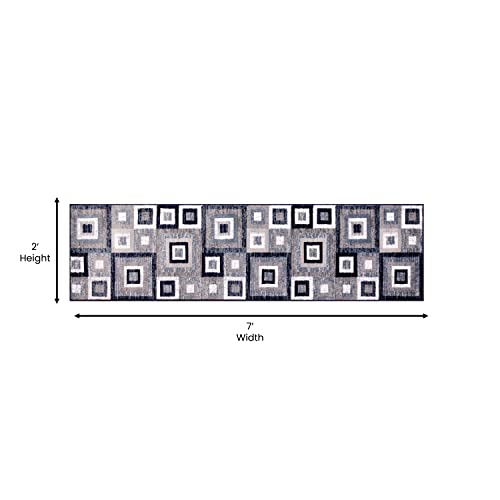 Flash Furniture Gideon Collection 2' x 7' Abstract Area Rug - Blue, Grey, and White Olefin Facing - Cotton Backing - Living Room or Bedroom