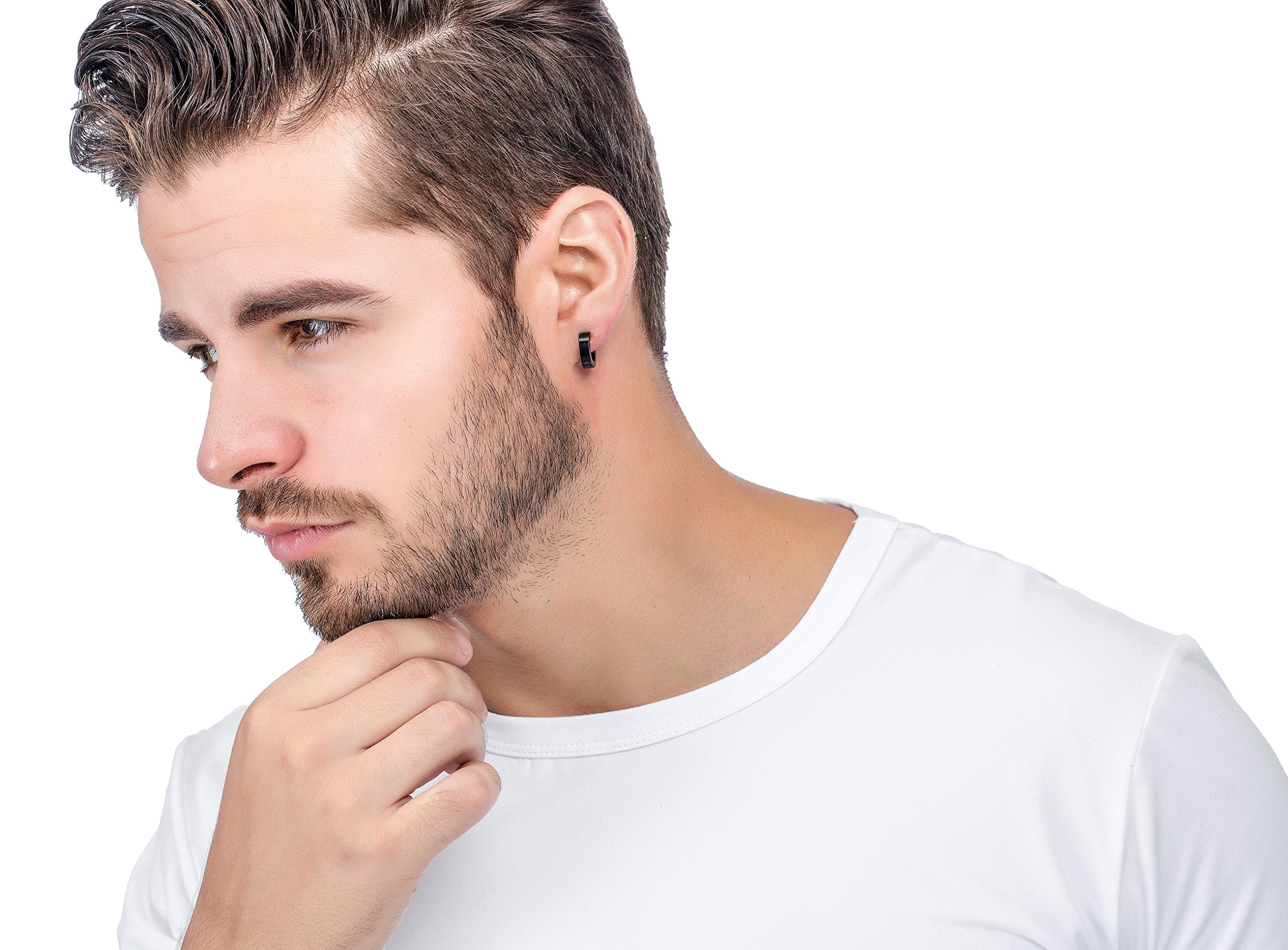 Jstyle Stainless Steel Mens Womens Clip On Earrings Hoop Huggie Non-Piercing 3 Pairs a Set