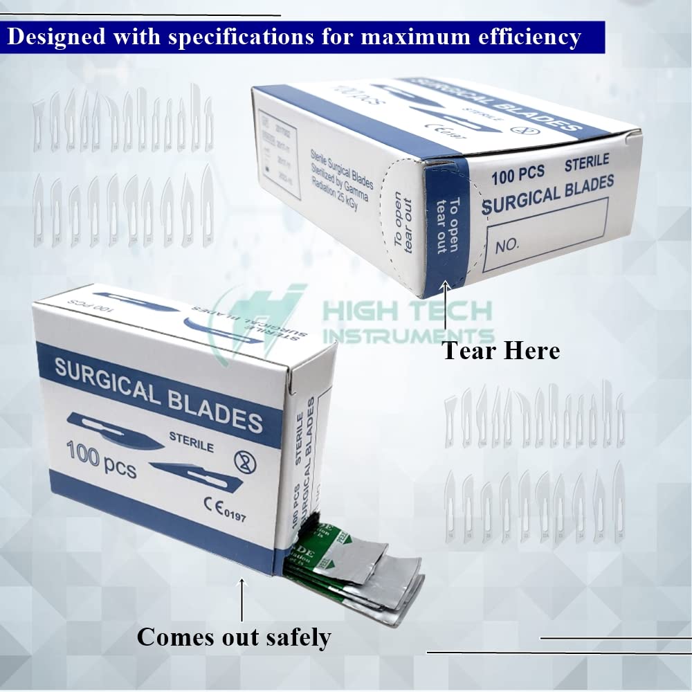 Box of 100 Scalpel Sterile Blades Carbon Steel Individually Foil Wrapped (Blade #24)