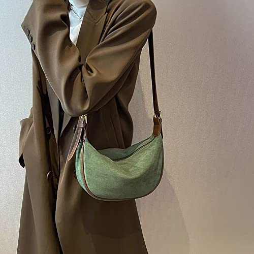 Mudono Small Shoulder Bag for Women Suede Hobo Crossbody Purse Lightweight Crescent Satchel with 2 Detachable Shoulder Straps