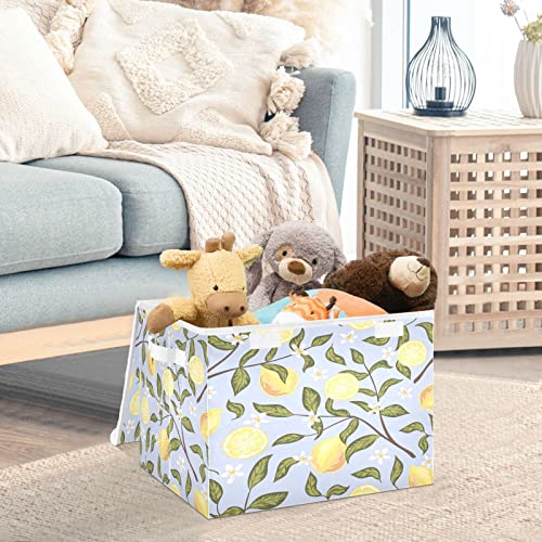 Kigai Lemon Flowers Storage Basket 16.5x12.6x11.8 In Collapsible Fabric Storage Cubes Organizer Large Storage Bin with Lids and Handles for Shelves Bedroom Closet Office