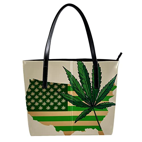 TBOUOBT Handbags for Women Fashion Tote Bags Shoulder Bag Satchel Bags, Leaves and Flag