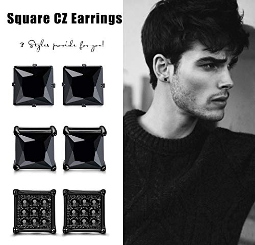 FIBO STEEL 10 Pairs Stainless Steel Black Stud Earrings for Men Women Huggie Earring Ear Piercing Set Hoop