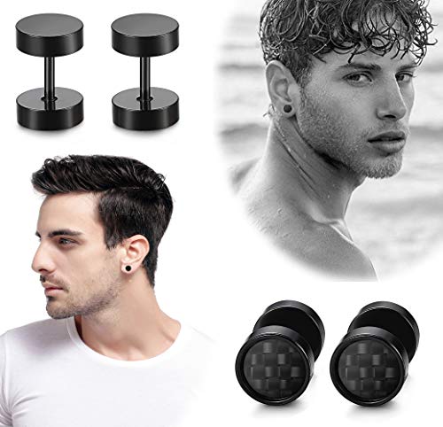 FIBO STEEL 10 Pairs Stainless Steel Black Stud Earrings for Men Women Huggie Earring Ear Piercing Set Hoop