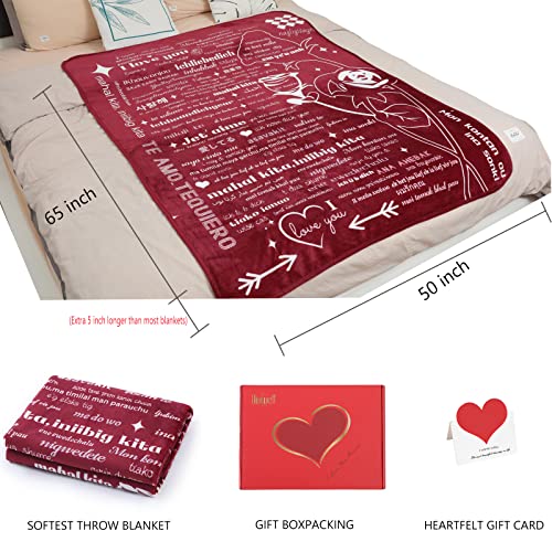 Gifts for Mom, I Love You Blanket 100 Languages Soft Fleece Blanket Mom Gifts from Daughter Son Valentines Day Gifts for Women Wife Birthday Gift Throw Blanket 65”x 50”