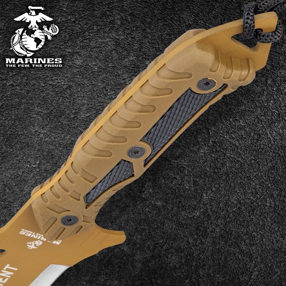 USMC Desert OPS Sawback Machete with Shoulder Strap Sheath - Officially Licensed By United States Marine Corps, Stainless Steel Blade, Non-Reflective Finish, ABS Handle - For Outdoors Job - Length 24"