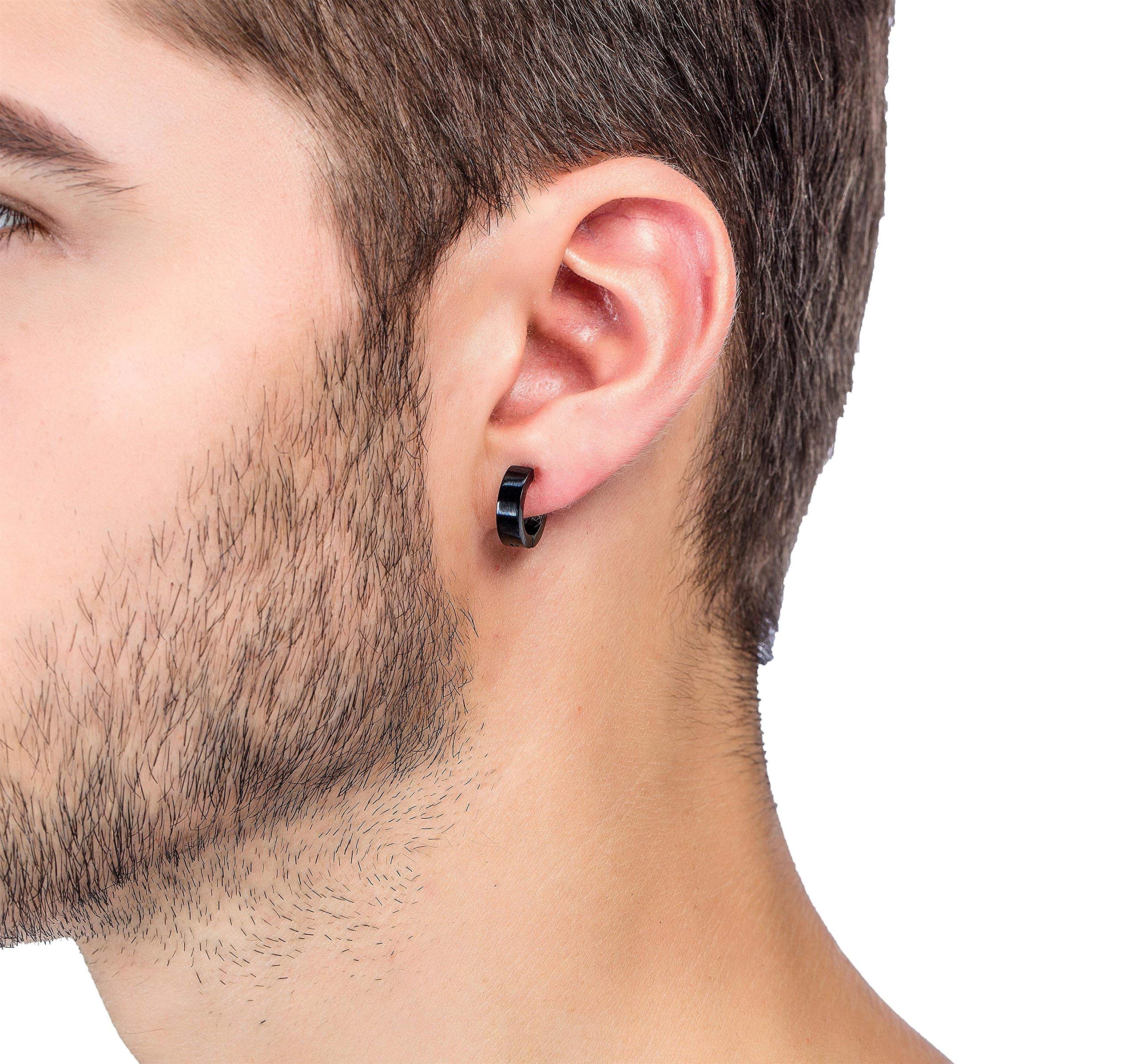 Jstyle 4 Pairs Hypoallergenic Black Stainless Steel Earrings For Sensitive Ears Simple Stud and Hoop Earrings Huggie Earring Set 18G
