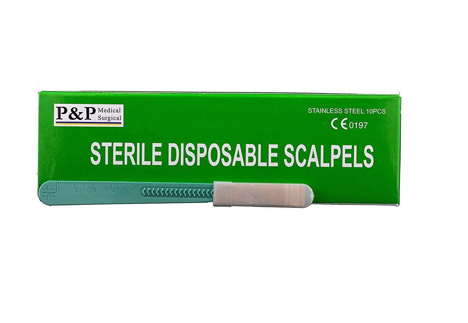 Disposable Scalpels Sterile Surgical Blade Size 12 Stainless Steel with Plastic Handle & Metric Line Individually Foil Wrapped Box of 10