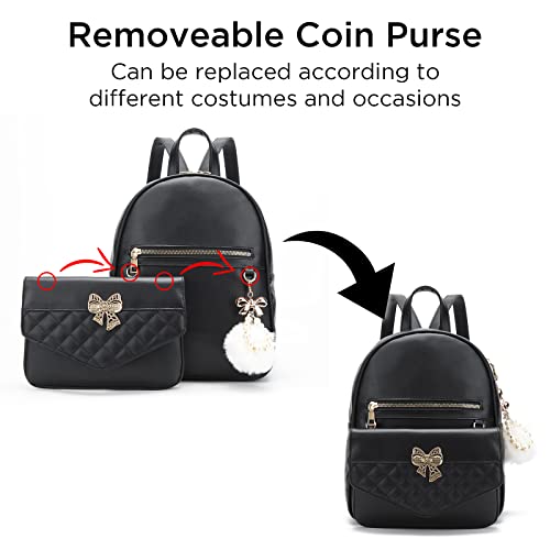 I IHAYNER Backpack Purse for Women, Girls Mini PU Leather Backpack Chain Shoulder Travel Bag with Detachable Handbags, 2 Pieces(Black)