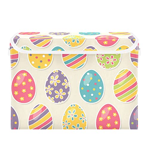 WELLDAY Easter Doodle Colorful Eggs Storage Baskets Foldable Cube Storage Bin with Lids and Handle, 16.5x12.6x11.8 In Storage Boxes for Toys, Shelves, Closet, Bedroom, Nursery