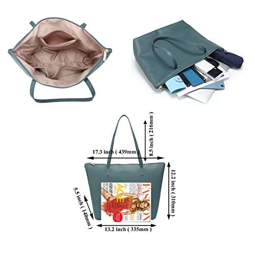 NNEE Water Resistance Light Weight Leather Tote Bag Big Capacity Handbag Shoulder Bag - Dark Green