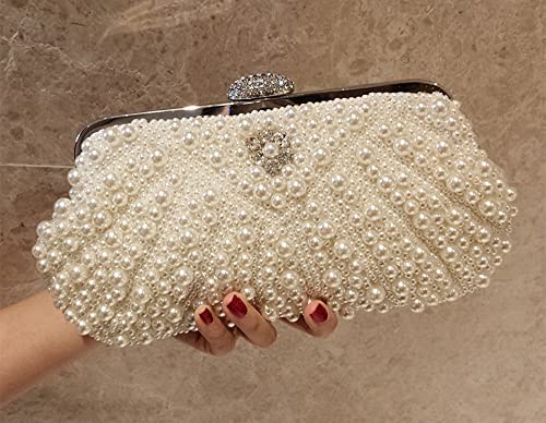 Crystal Floral Pearl Purses for Women Pearl Bag Tote Bag Beaded bag Bridal Purse Evening Party Bag with Chain Wedding Ivory