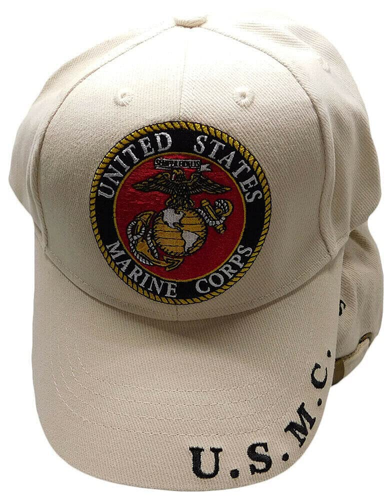 US United States Marine Corps U.S.M.C. Round Emblem Logo Khaki Adjustable Embroidered Cotton Hat Cap - Officially Licensed