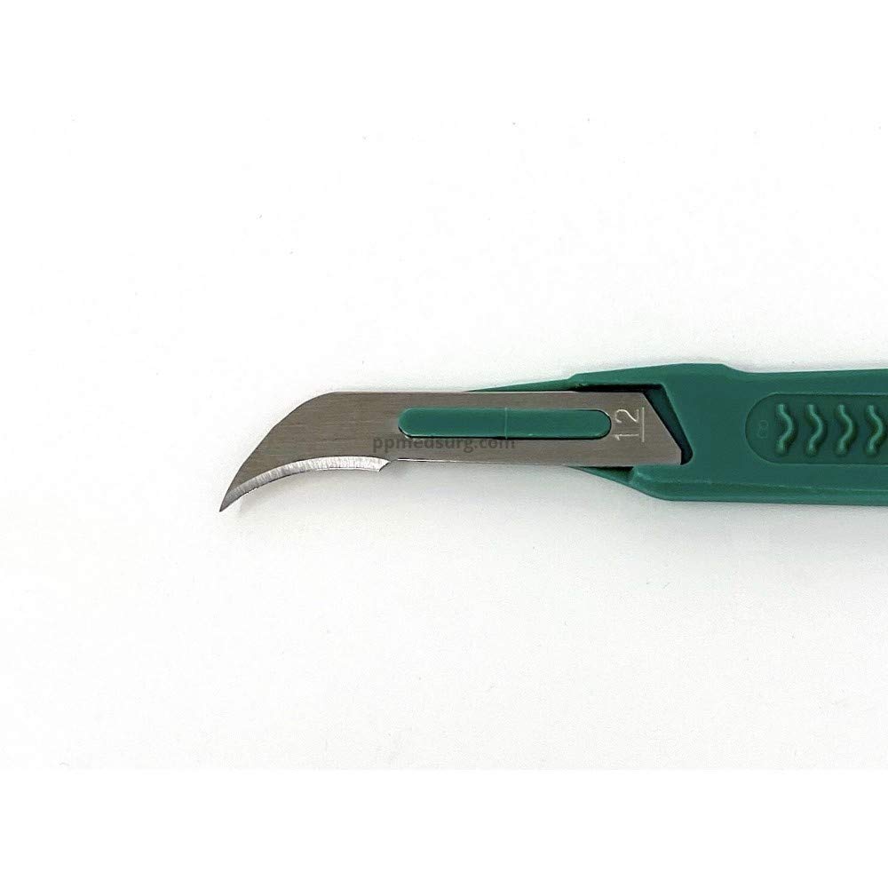 Disposable Scalpels Sterile Surgical Blade Size 12 Stainless Steel with Plastic Handle & Metric Line Individually Foil Wrapped Box of 10