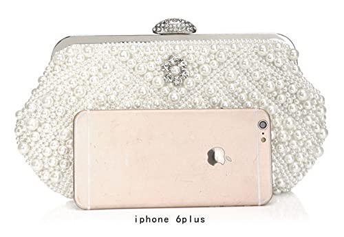 Crystal Floral Pearl Purses for Women Pearl Bag Tote Bag Beaded bag Bridal Purse Evening Party Bag with Chain Wedding Ivory