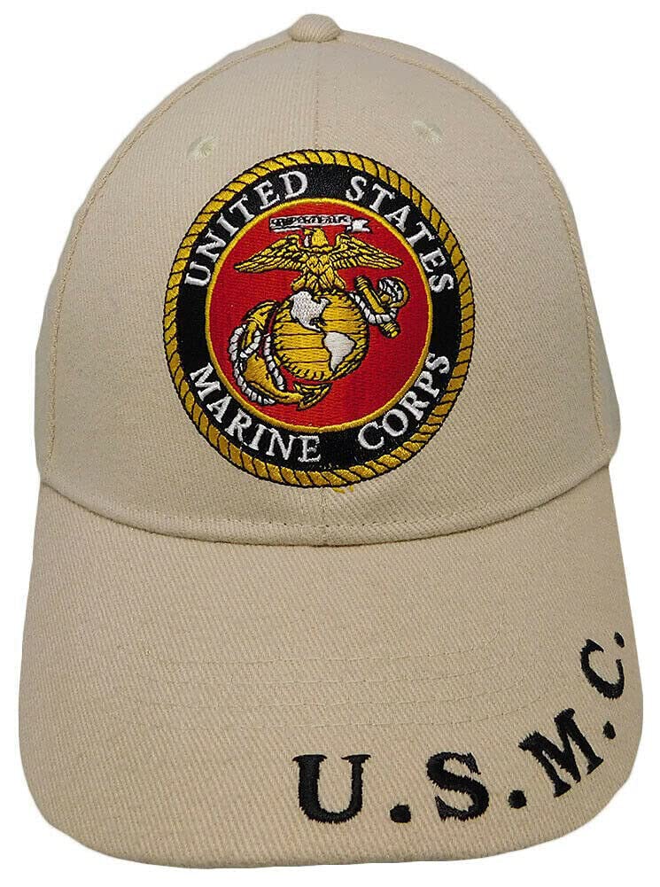 US United States Marine Corps U.S.M.C. Round Emblem Logo Khaki Adjustable Embroidered Cotton Hat Cap - Officially Licensed