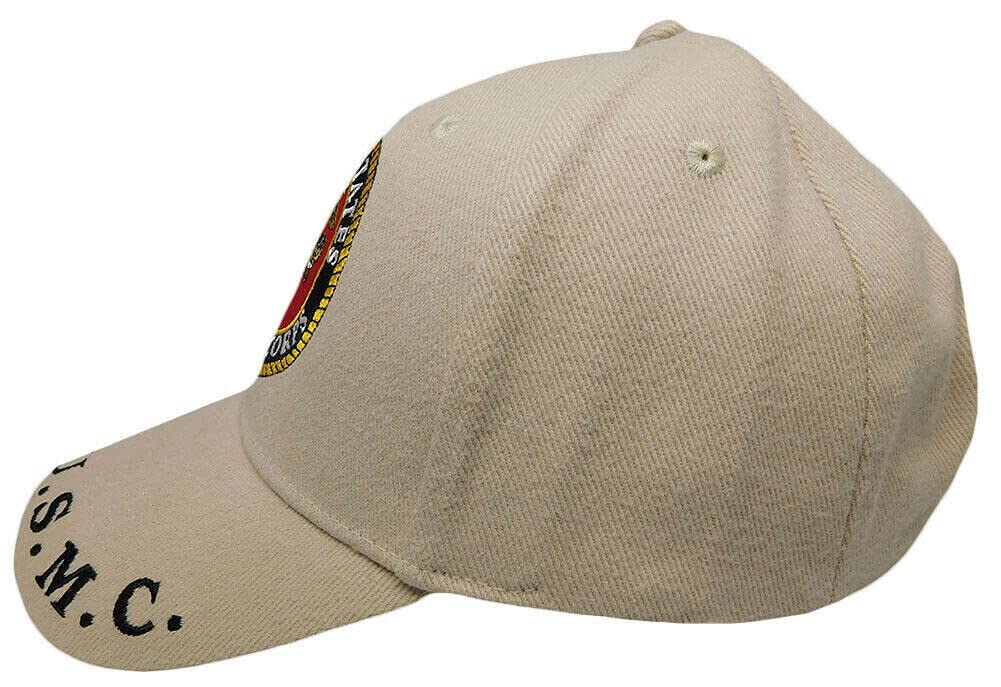 US United States Marine Corps U.S.M.C. Round Emblem Logo Khaki Adjustable Embroidered Cotton Hat Cap - Officially Licensed