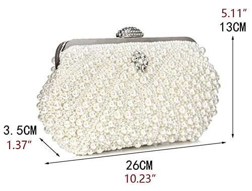 Crystal Floral Pearl Purses for Women Pearl Bag Tote Bag Beaded bag Bridal Purse Evening Party Bag with Chain Wedding Ivory