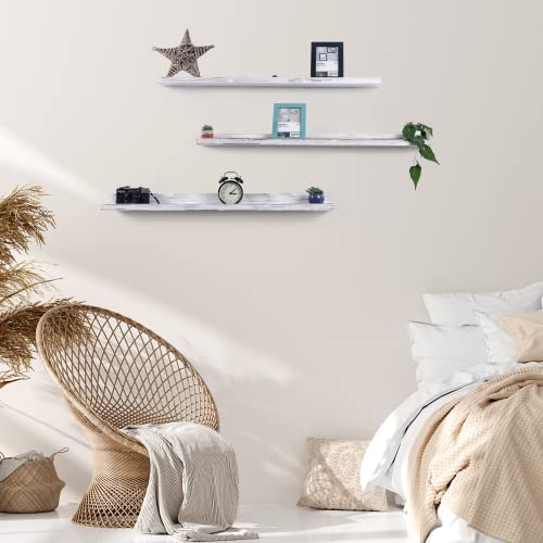 CRCHOM Picture Ledge Shelf 36" Wood Photo Shelves for Wall Mounted Long Floating Shelves with Lip Set of 3 Display Ledge Book Shelf for for Home Decor,Rustic White