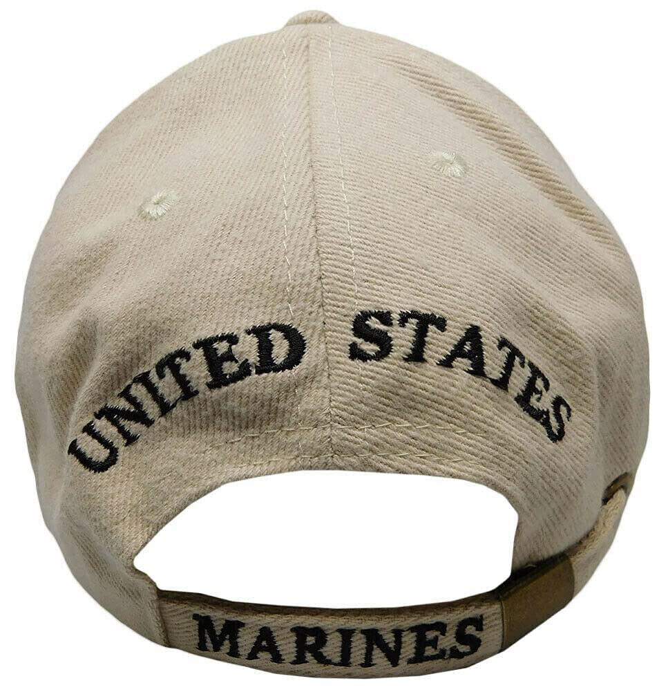 US United States Marine Corps U.S.M.C. Round Emblem Logo Khaki Adjustable Embroidered Cotton Hat Cap - Officially Licensed
