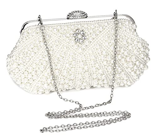 Crystal Floral Pearl Purses for Women Pearl Bag Tote Bag Beaded bag Bridal Purse Evening Party Bag with Chain Wedding Ivory