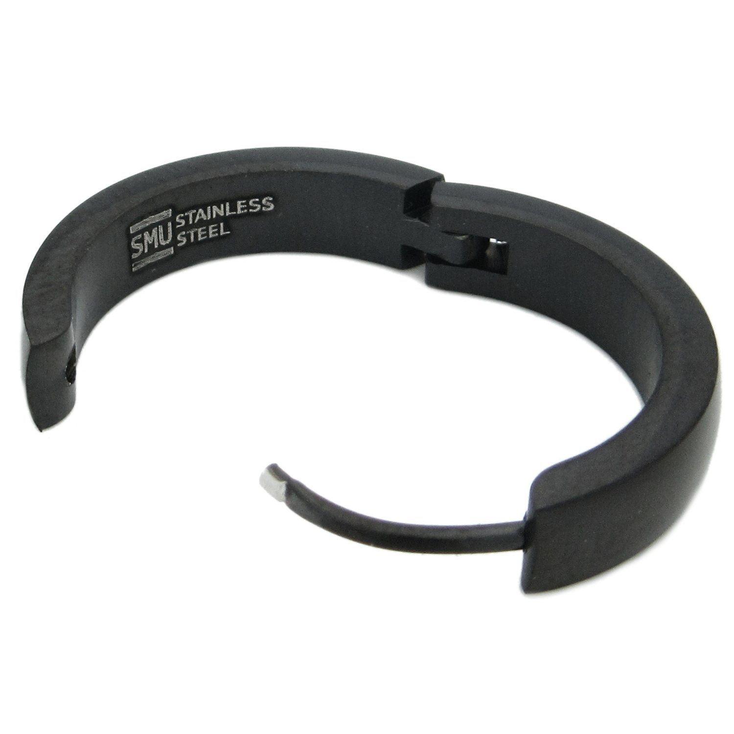 Stainless Steel Curved Face Round Hoop Men Earrings Polish Black 20mm