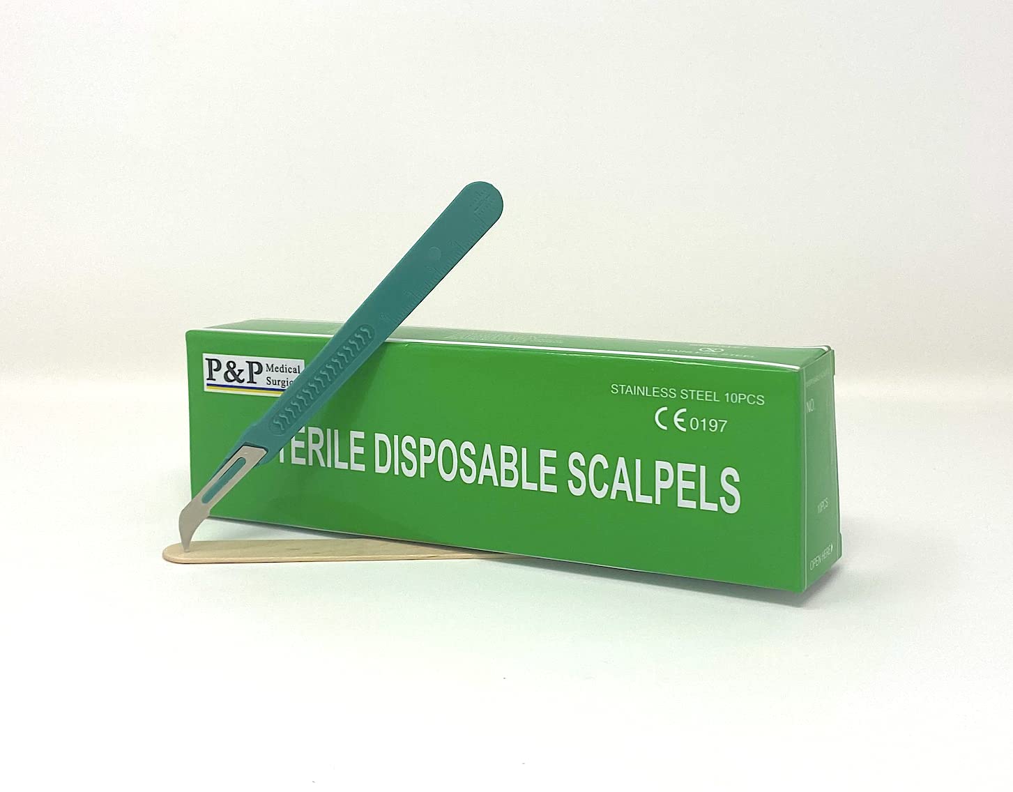 Disposable Scalpels Sterile Surgical Blade Size 12 Stainless Steel with Plastic Handle & Metric Line Individually Foil Wrapped Box of 10