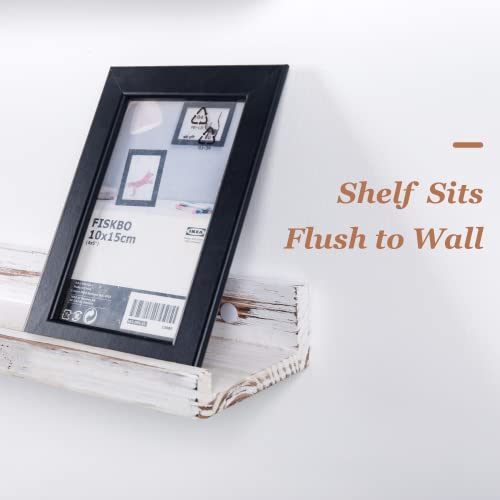 CRCHOM Picture Ledge Shelf 36" Wood Photo Shelves for Wall Mounted Long Floating Shelves with Lip Set of 3 Display Ledge Book Shelf for for Home Decor,Rustic White