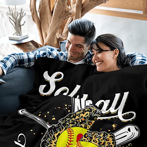 Softball Personalized Name Soft Fleece Bed Blankets Throws as Birthday Wedding Gifts for Sofa Couch 50'' x 60''