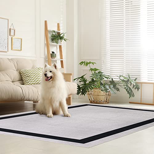 Machine Washable Area Rug with Non Slip Backing & Stain Resistant & Eco Friendly & Family and Pet Friendly - Everest Geometric Modern Bordered Creme & Black Design 5'4''x8'