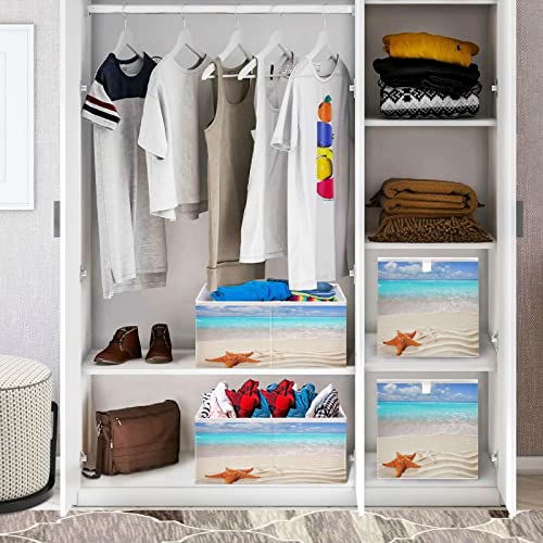Kigai Summer Beach Starfish Bow Storage Box, Foldable Storage Bins, Decorative Closet Organizer Storage Boxes for Home